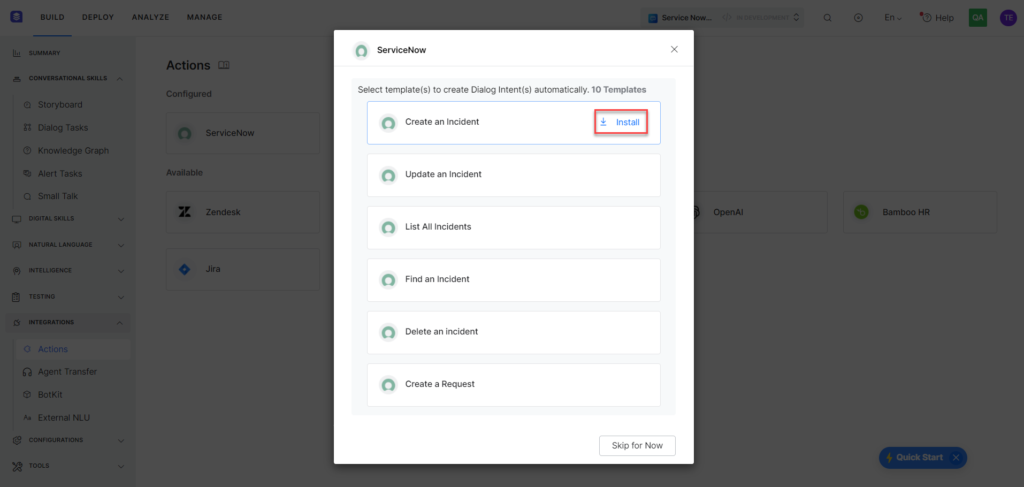Configuring the ServiceNow Action - Kore.ai Documentation V10.1