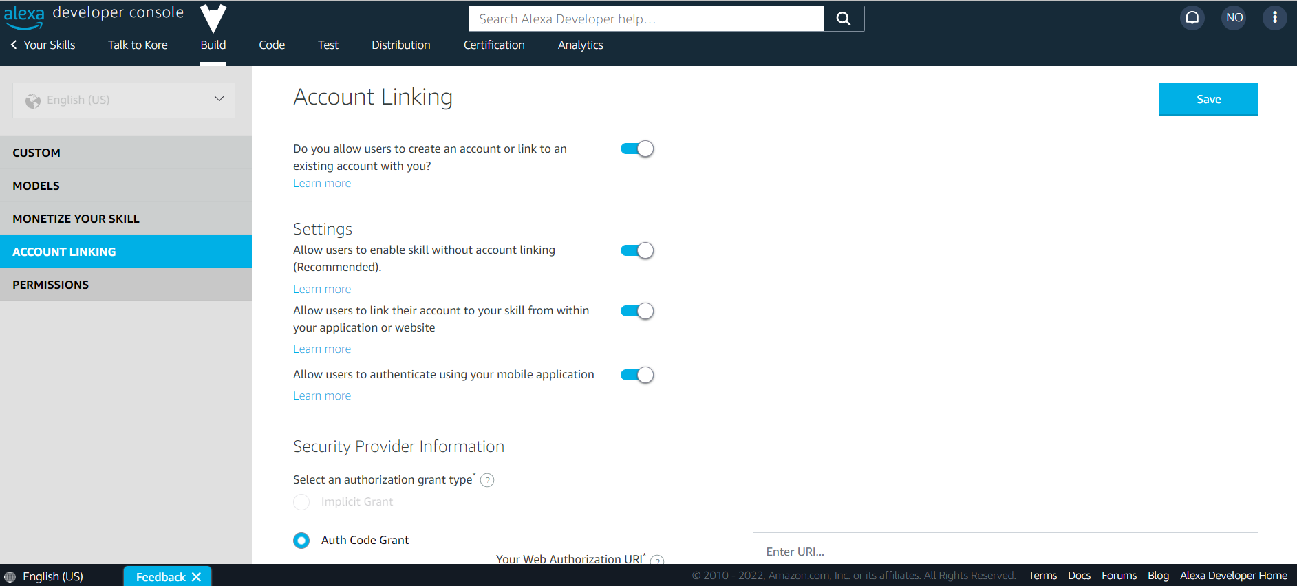 Adding the Amazon Alexa Channel - Kore.ai Documentation