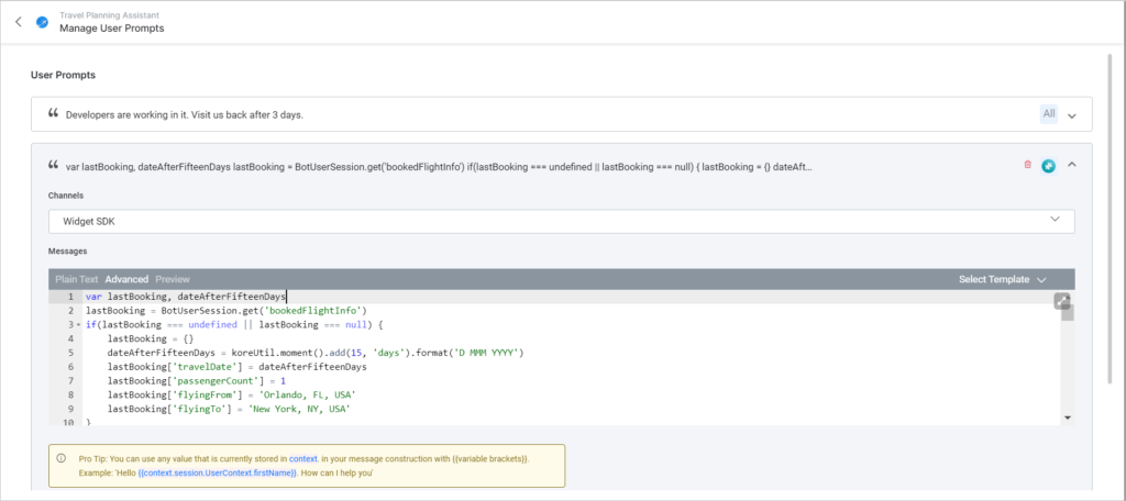 Travel VA: Configure Digital Views - Kore.ai Documentation