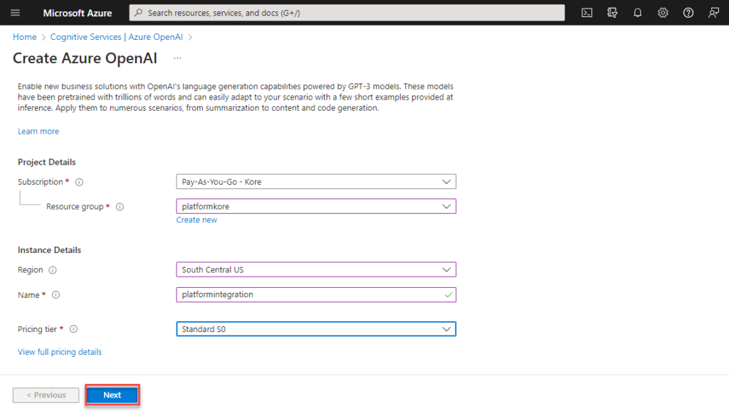 Configuring the Azure OpenAI Action - Kore.ai Documentation