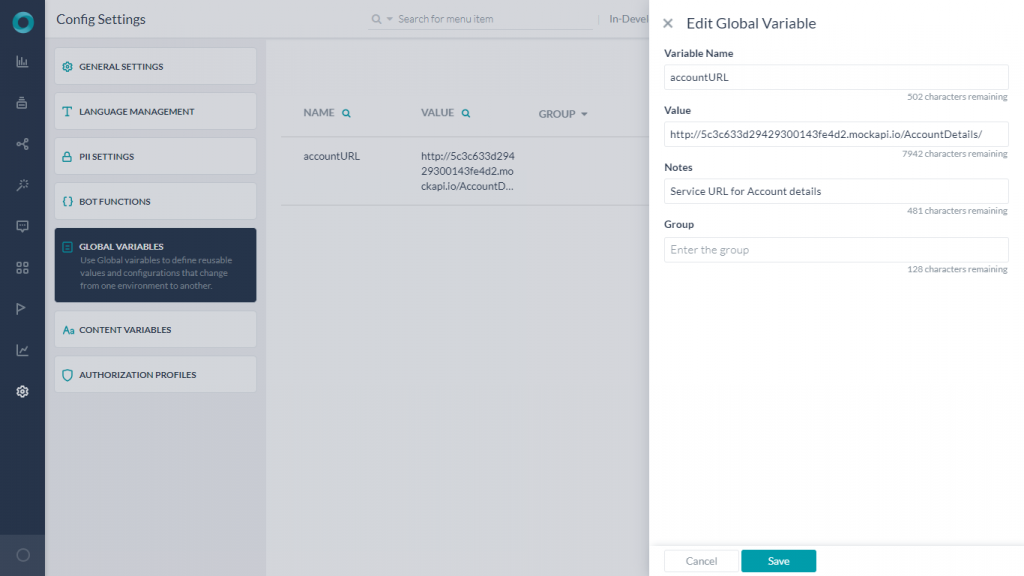 How to use Global Variables - Kore.ai Documentation v8.0