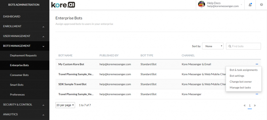 Bots Management Module - Kore.ai Documentation v9.0